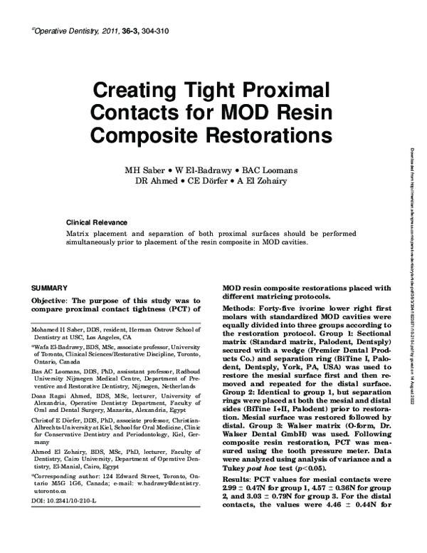 (PDF) Creating Tight Proximal Contacts for MOD Resin Composite Restorations