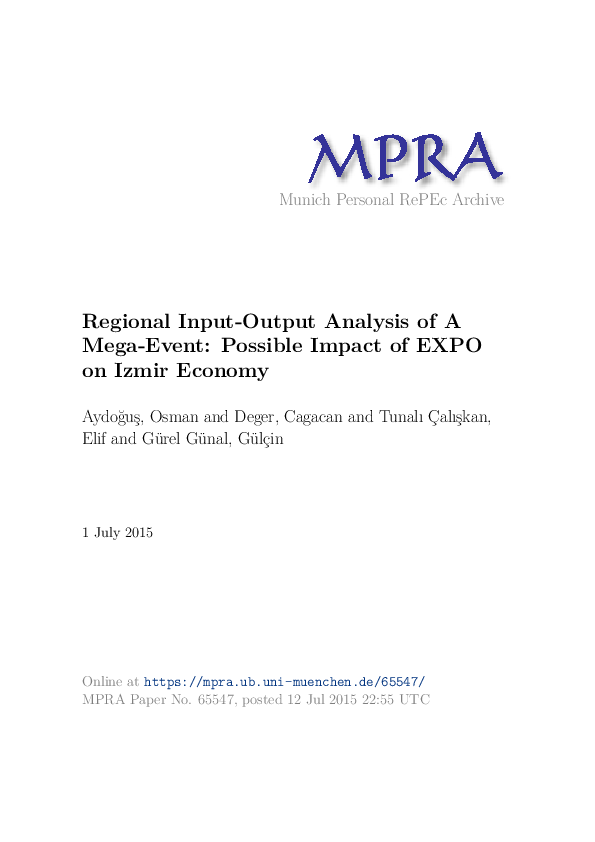 Pdf Regional Input Output Analysis Of A Mega Event Possible Impact
