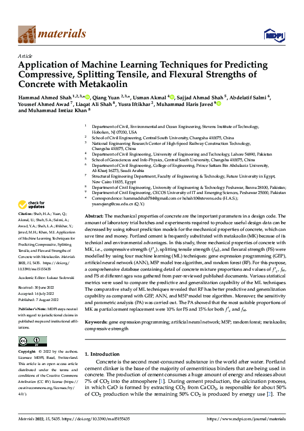 Pdf Application Of Machine Learning Techniques For Predicting Compressive Splitting Tensile