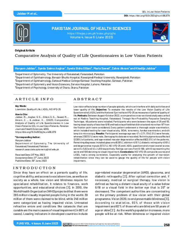 (PDF) Comparative Analysis of Quality of Life Questionnaires in Low ...