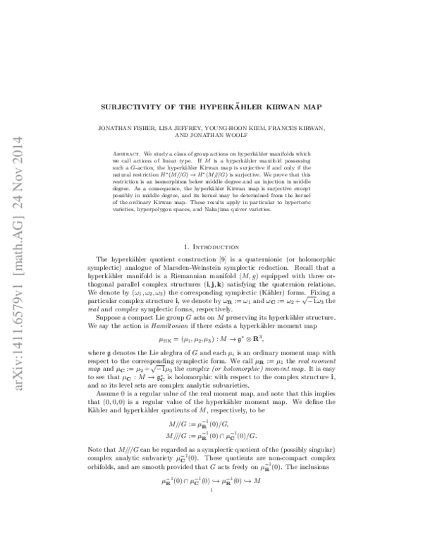 (PDF) Surjectivity of the hyperk\"ahler Kirwan map