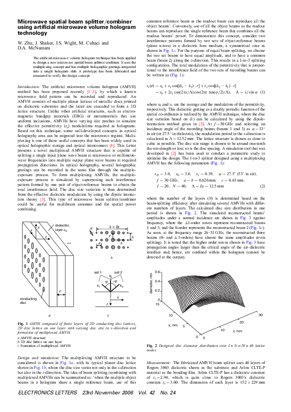 (PDF) Microwave spatial beam splitter/combiner using artificial ...