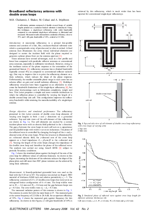 (PDF) Broadband reflectarray antenna with double cross loops | Jafar ...