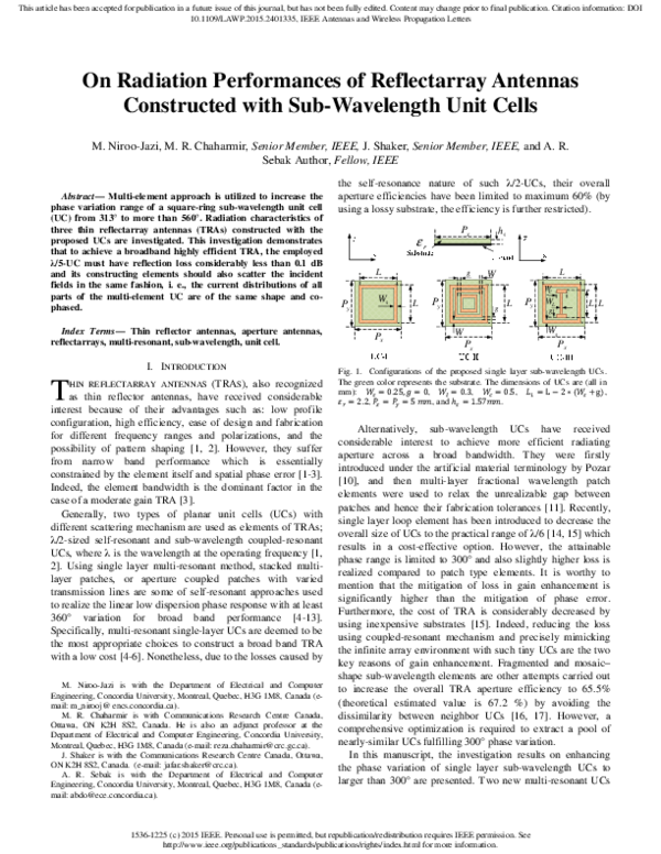 (PDF) On Radiation Performances of Reflectarray Antennas Constructed ...