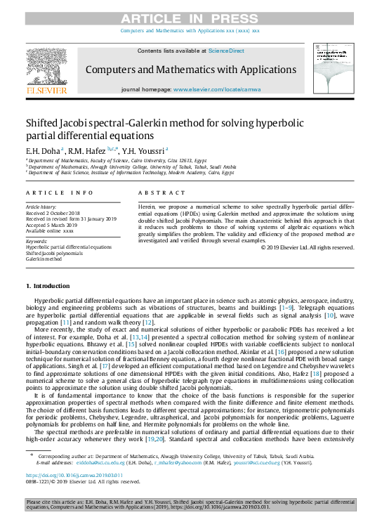 Pdf Shifted Jacobi Spectral Galerkin Method For Solving Hyperbolic Partial Differential Equations
