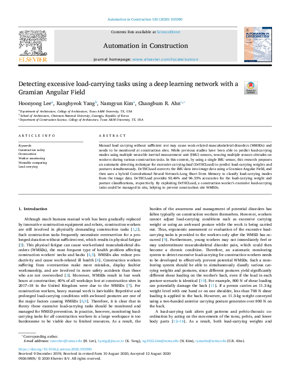 Pdf Detecting Excessive Load Carrying Tasks Using A Deep Learning