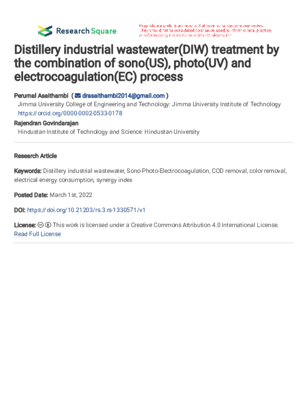 (PDF) Distillery industrial wastewater(DIW) treatment by the ...
