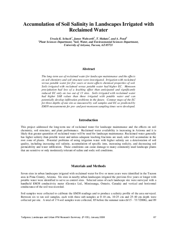 (PDF) Accumulation of Soil Salinity in Landscapes Irrigated with ...