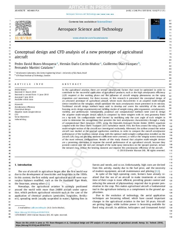 (PDF) Conceptual design and CFD analysis of a new prototype of agricultural aircraft