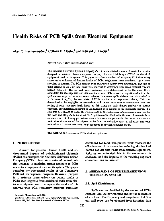 (PDF) Health Risks of PCB Spills from Electrical Equipment