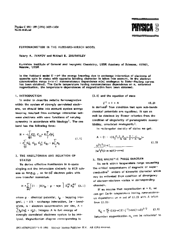 (PDF) Ferromagnetism in the Hubbard-Hirsch model