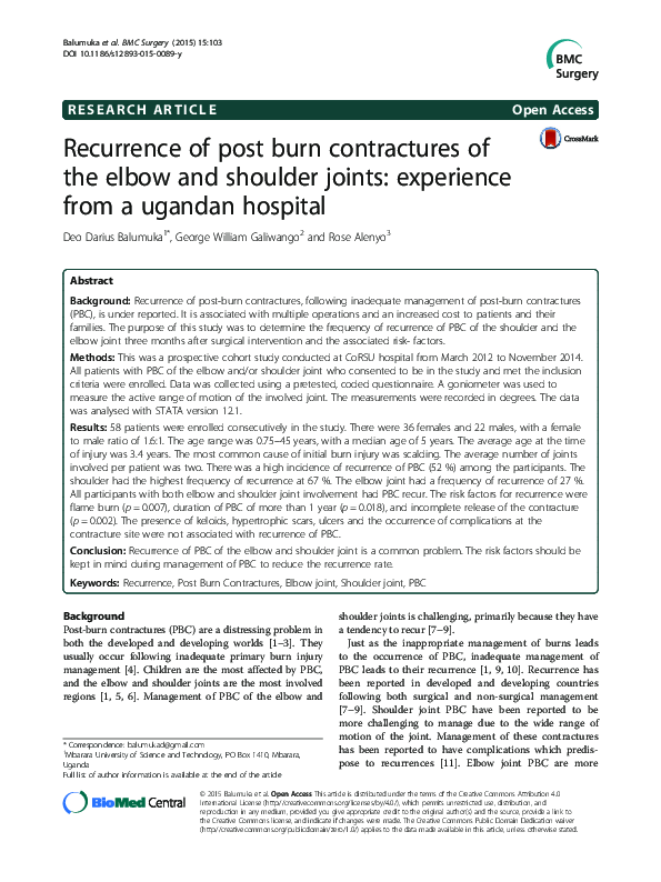 (PDF) Recurrence of post burn contractures of the elbow and shoulder ...