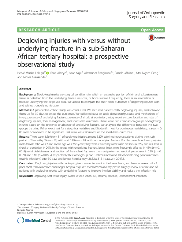 (PDF) Degloving injuries with versus without underlying fracture in a sub-Saharan African ...