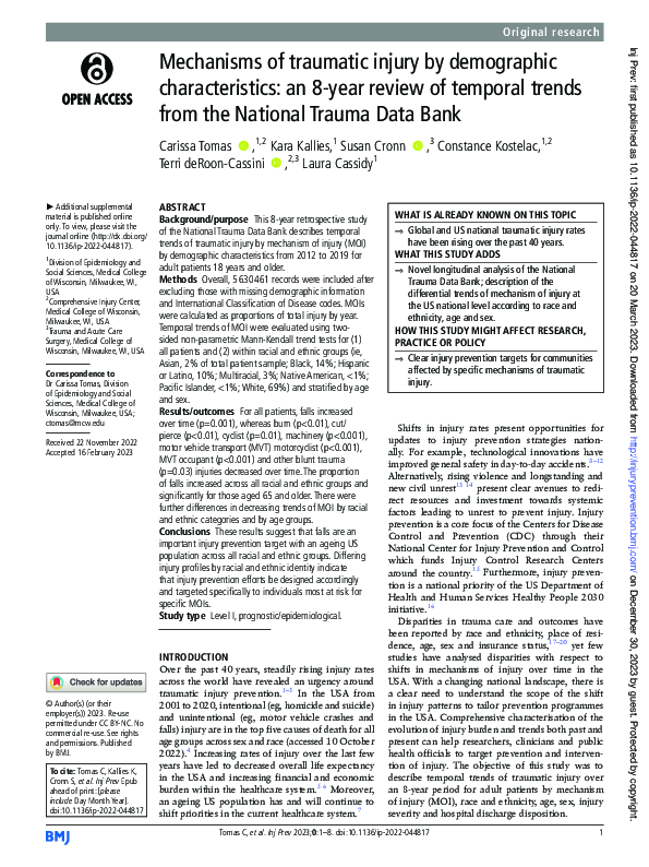 (PDF) Mechanisms of traumatic injury by demographic characteristics: an ...