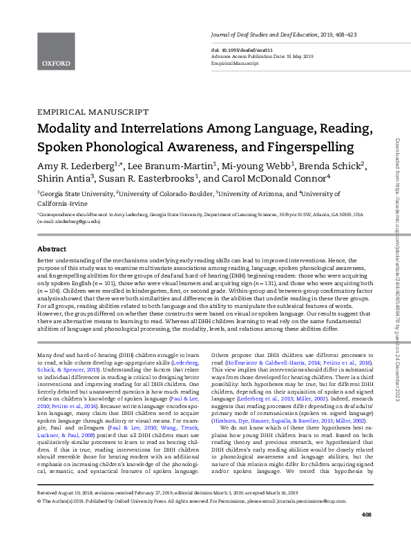(PDF) Modality and Interrelations Among Language, Reading, Spoken ...