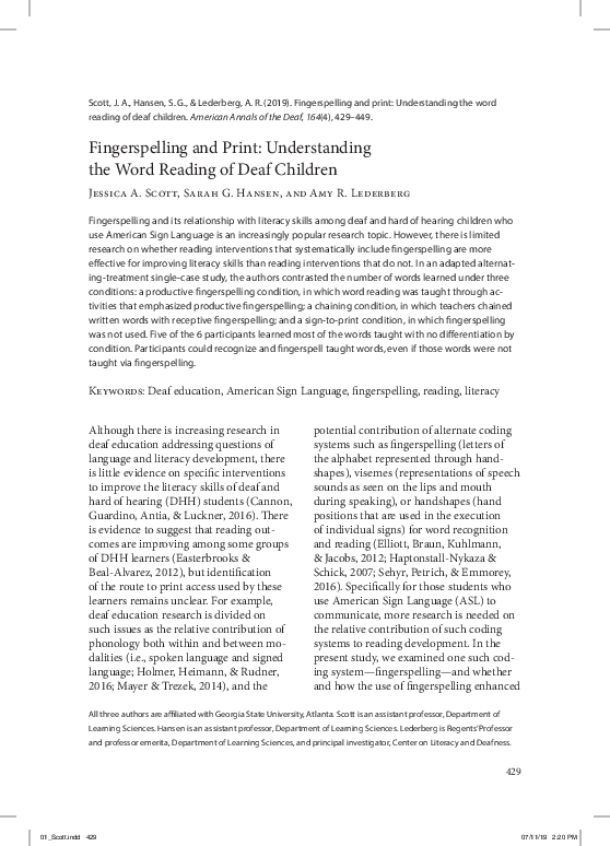 (PDF) Fingerspelling and Print: Understanding the Word Reading of Deaf ...