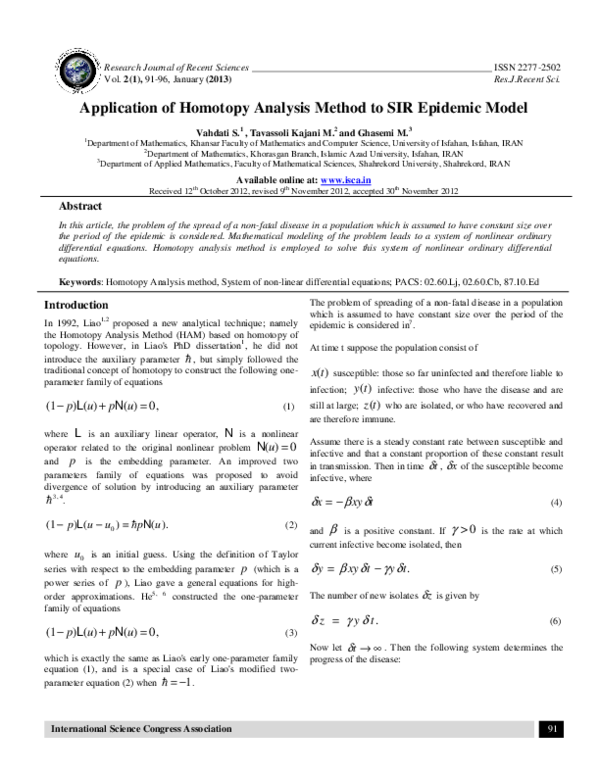 (PDF) Application of Homotopy Analysis Method to SIR Epidemic Model