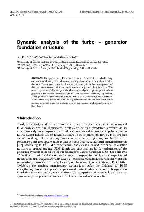 (PDF) Dynamic analysis of the turbo – generator foundation structure