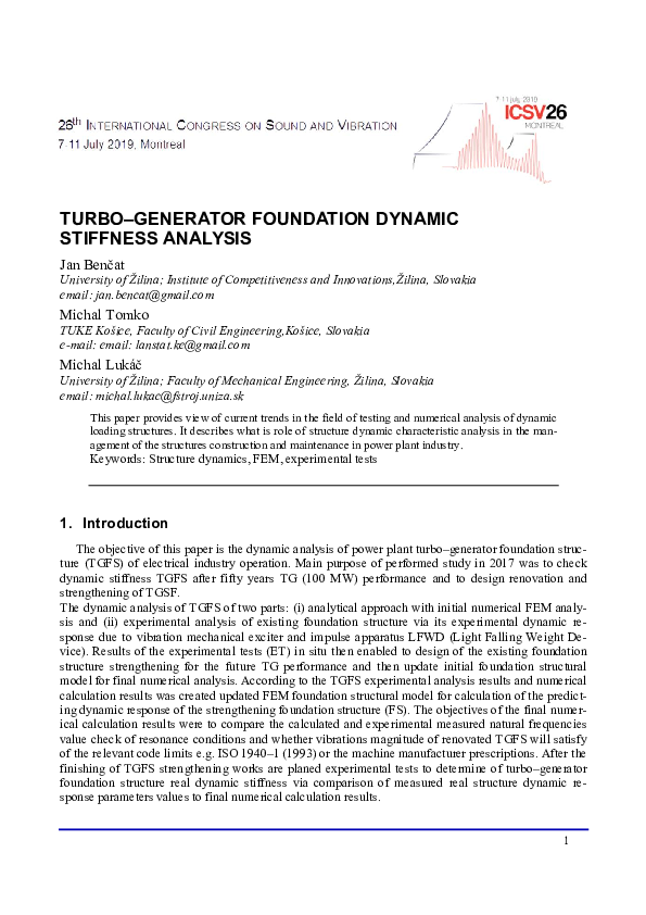 (PDF) Turbo–Generator Foundation Dynamic Stiffness Analysis