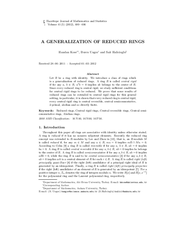 (PDF) A Generalization of Reduced Rings