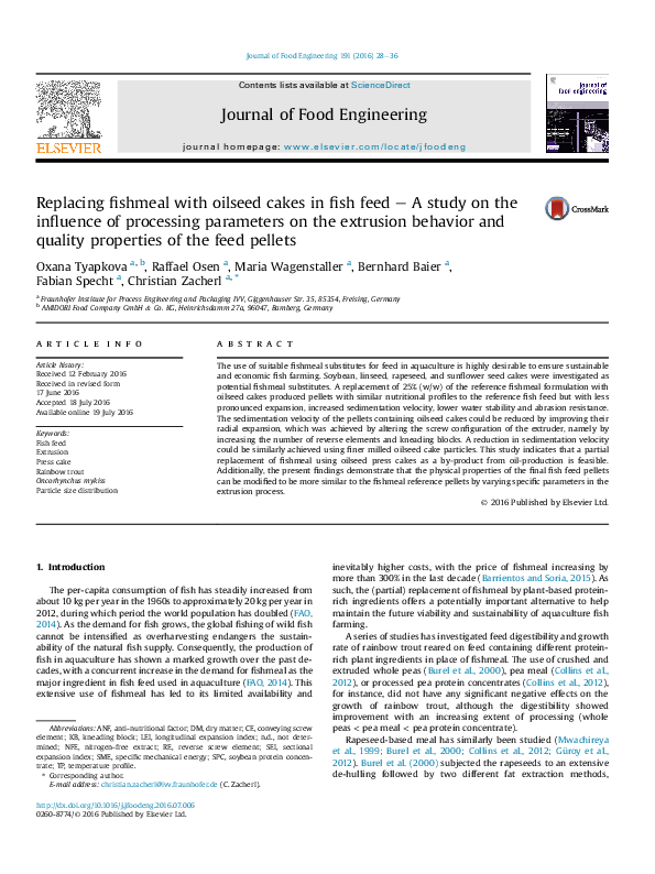 (PDF) Replacing fishmeal with oilseed cakes in fish feed – A study on the influence of ...
