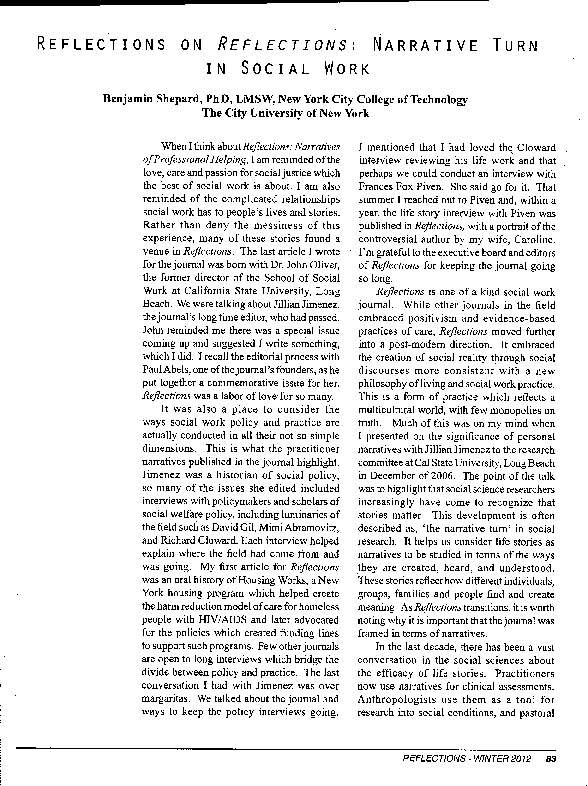 (PDF) Reflections on Reflections: Narrative turn in social work