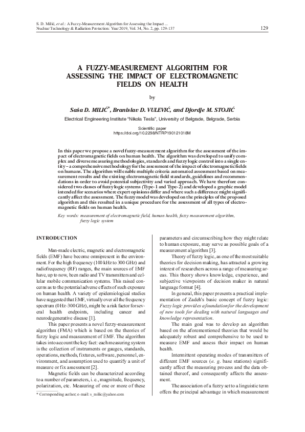 (PDF) A fuzzy-measurement algorithm for assessing the impact of EMF on ...