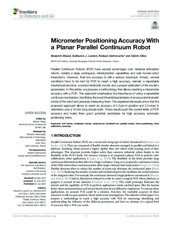 (PDF) Micrometer Positioning Accuracy With a Planar Parallel Continuum ...