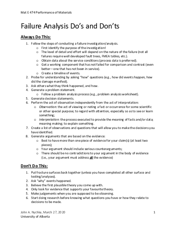 (PDF) Failure Analysis Do's and Don'ts