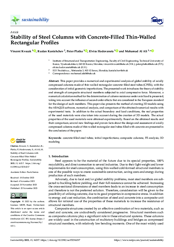 (PDF) Stability of Steel Columns with Concrete-Filled Thin-Walled Rectangular Profiles