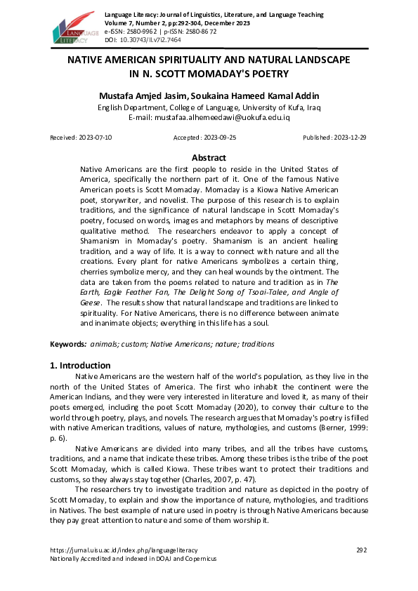 (PDF) NATIVE AMERICAN SPIRITUALITY AND NATURAL LANDSCAPE IN N. SCOTT ...