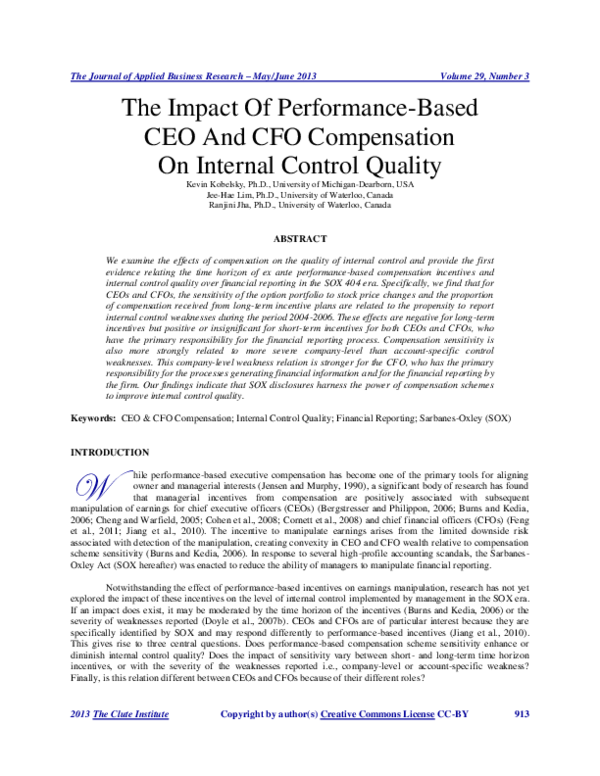 (PDF) The Impact of Performance-Based CEO and CFO Compensation on ...