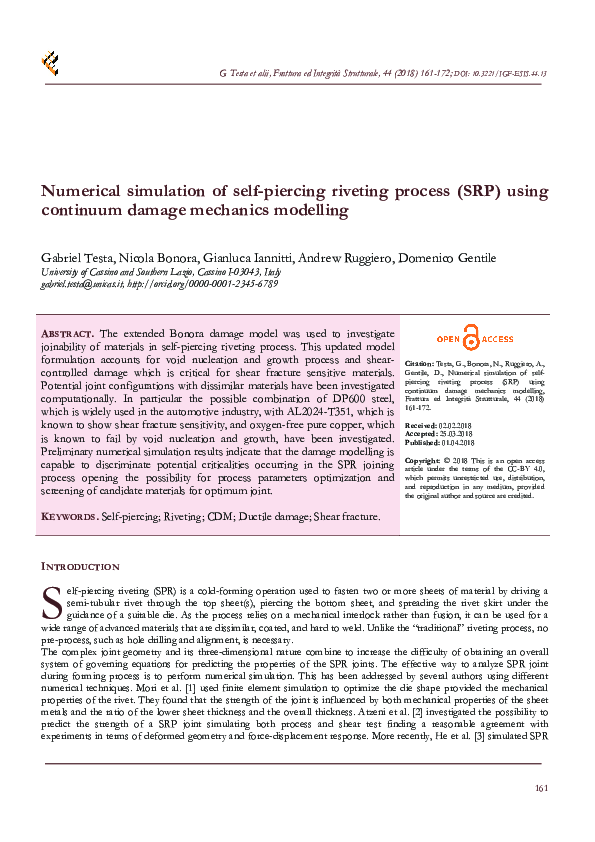 Pdf Numerical Simulation Of Self Piercing Riveting Process Srp