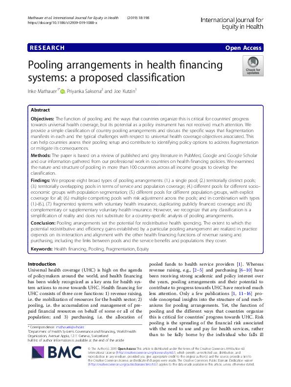 (PDF) Pooling arrangements in health financing systems: a proposed ...