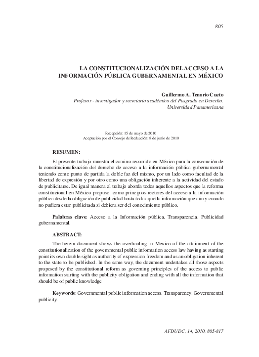(PDF) La Constitucionalización Del Acceso a La Información Pública ...