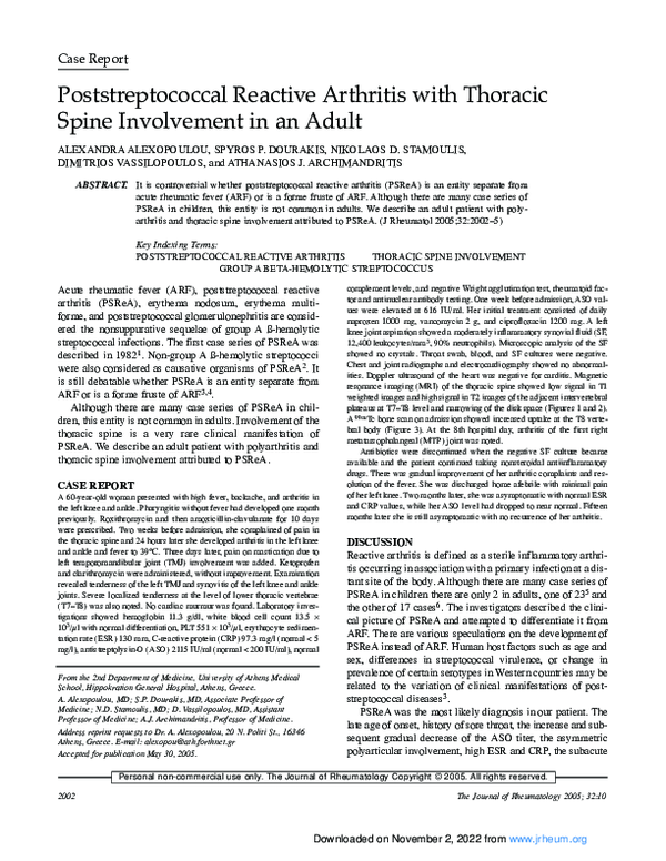 (PDF) Poststreptococcal reactive arthritis with thoracic spine ...