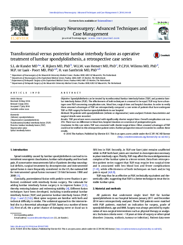 (PDF) Trans-foraminal versus posterior lumbar interbody fusion ...