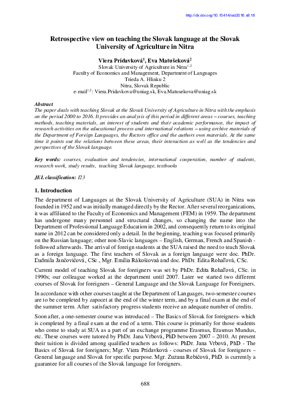 (PDF) Retrospective view on teaching the Slovak language at the Slovak ...