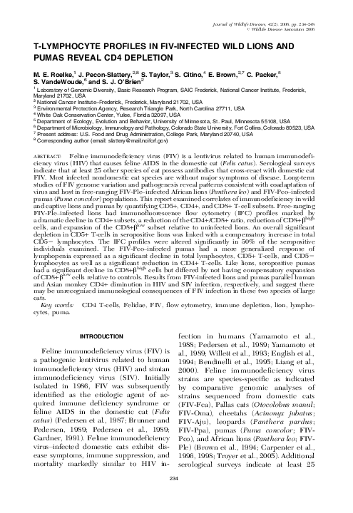 (PDF) T-Lymphocyte Profiles in Fiv-Infected Wild Lions and Pumas Reveal ...