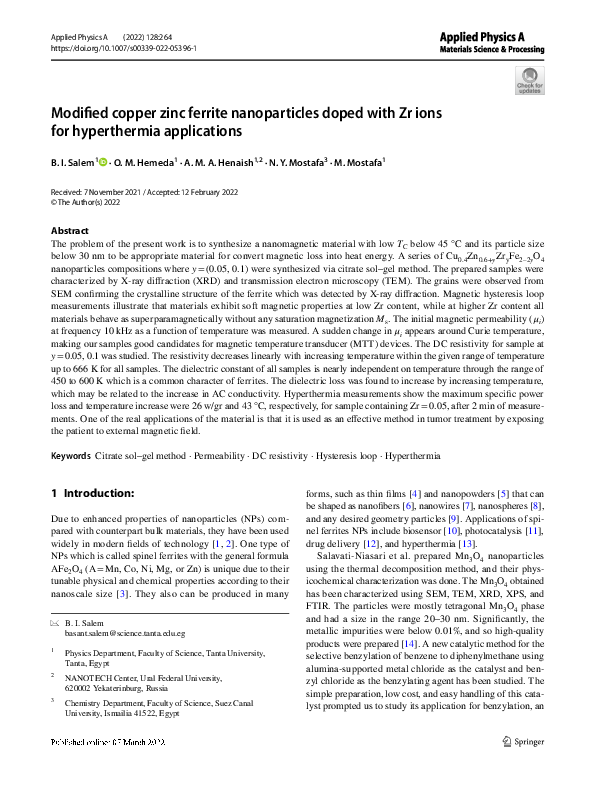 (PDF) Modified copper zinc ferrite nanoparticles doped with Zr ions for ...