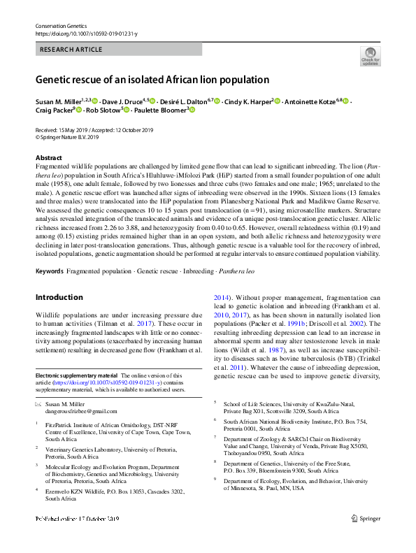 (PDF) Genetic rescue of an isolated African lion population
