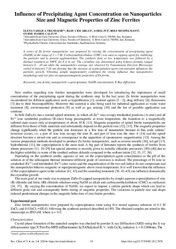 (PDF) Influence of Precipitating Agent Concentration on Nanoparticles Size and Magnetic ...