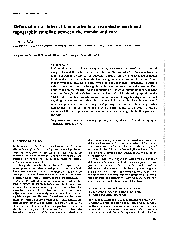 (PDF) Deformation of internal boundaries in a viscoelastic earth and ...