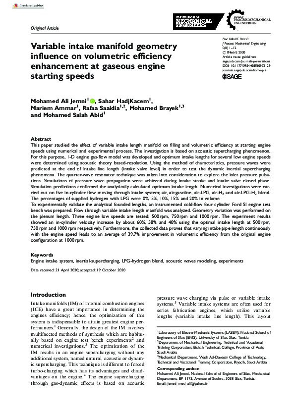 (PDF) Variable intake manifold geometry influence on volumetric ...