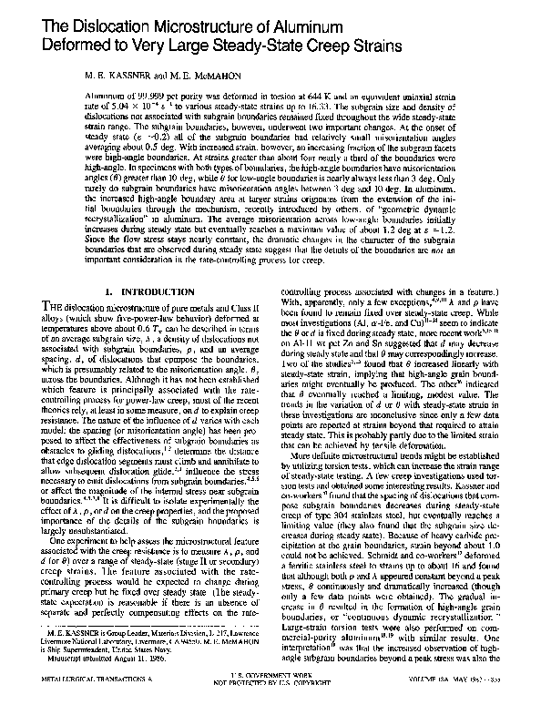 (PDF) The dislocation microstructure of aluminum Deformed to Very Large ...