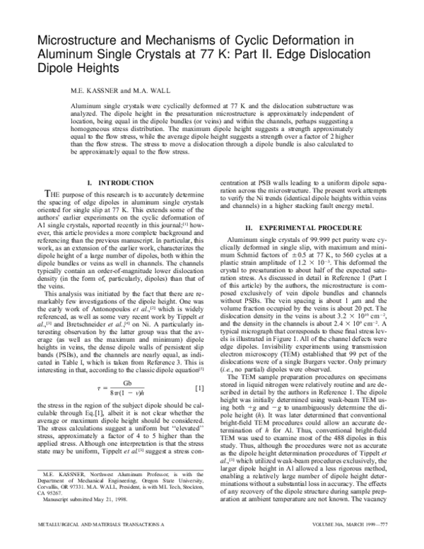 (PDF) Microstructure and mechanisms of cyclic deformation in aluminum single crystals at 77 K ...
