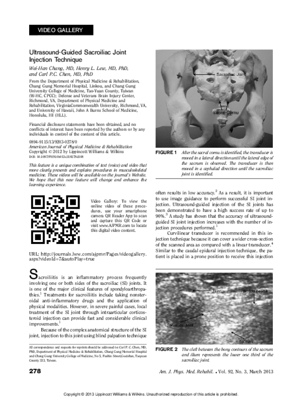 Pdf Ultrasound Guided Sacroiliac Joint Injection Technique
