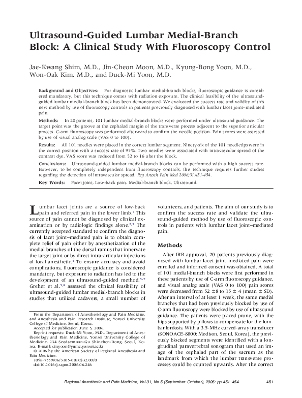 (PDF) Ultrasound-guided Lumbar Medial Branch Block