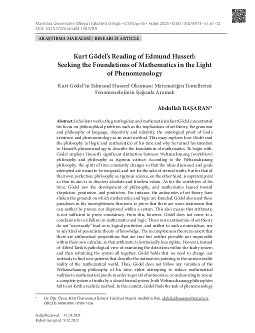 (PDF) Kurt Gödel's Reading of Edmund Husserl: Seeking the Foundations ...