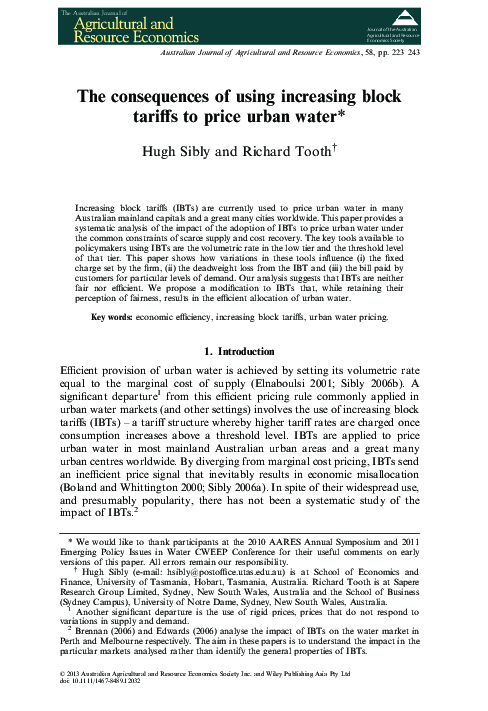 (PDF) The consequences of using increasing block tariffs to price urban ...